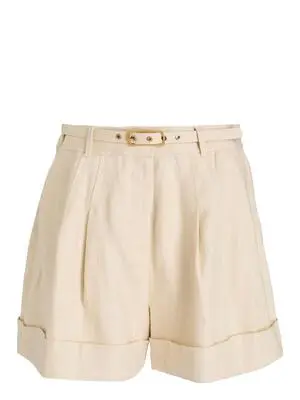 Zimmermann Belted Linen High-rise Shorts - Beige
