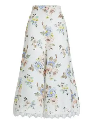 Zimmermann Lace-trimmed Floral-print Linen Culottes - Ivory