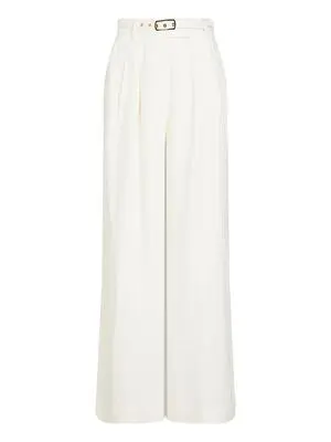 Zimmermann Belted Pleated Wide-leg Linen Pants - Ivory