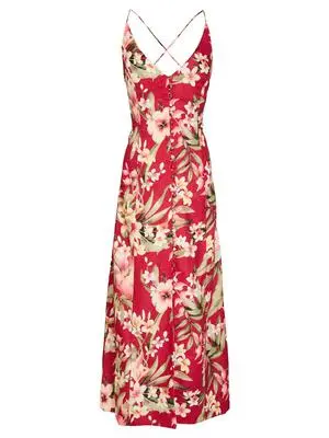 Zimmermann Floral-print Linen Maxi Dress - Crimson