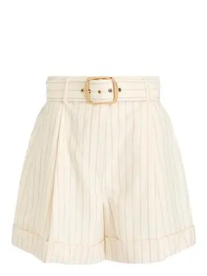 Zimmermann Belted Striped Jacquard Shorts - Cream