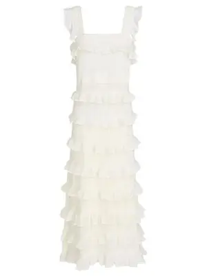 Zimmermann Ruffled Pointelle And Crochet-knit Midi Dress - Ivory