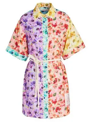 Zimmermann Crochet-trimmed Floral-print Mini Shirt Dress - Multicolor
