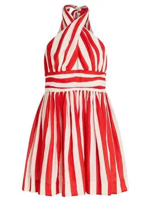 Zimmermann Striped Linen Halterneck Mini Dress - Red