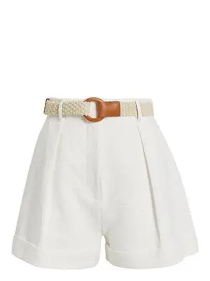 Zimmermann Belted Pleated Cotton Shorts - White