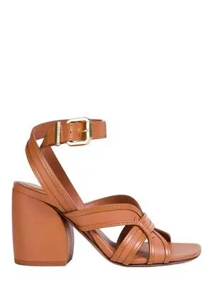 Zimmermann Embellished Leather Block Heel Sandals - Light Brown