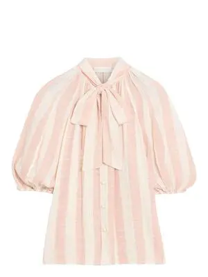 Zimmermann Striped Gauze Blouse With Pussy-bow - Pastel Pink