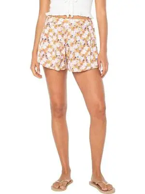 Roxy Floral Print Crinkled Gauze Shorts African Violet