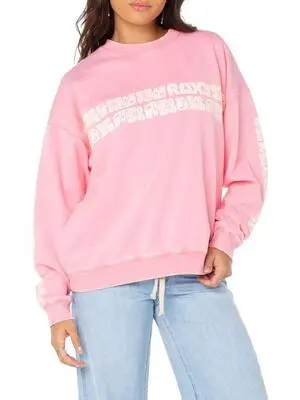 Roxy Lineup Oversize Graphic Sweatshirt - Strbry Pnk