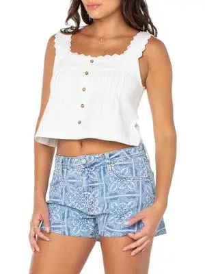 Roxy Lace Trim Pintuck Crop Top - Cloud Dancer