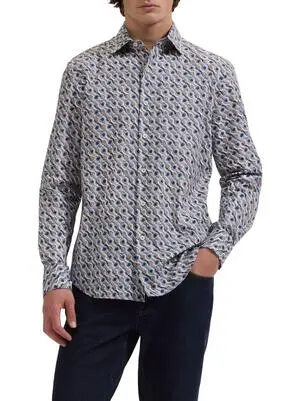 Bugatchi Axel Shaped Fit Geo Print Stretch Cotton Button-up Shirt - Cobalt