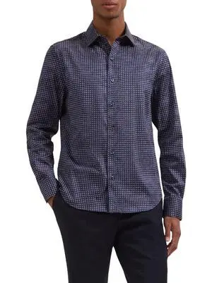 Bugatchi Axel Shaped Fit Geo Floral Stretch Cotton Button-up Shirt - Navy