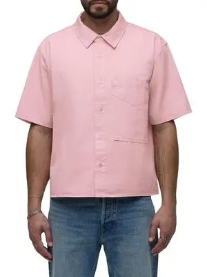 Hudson Jeans Rex Oversize Short Sleeve Cotton Poplin Button-up Shirt - Faded Rose