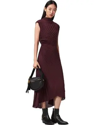 ALLSAINTS Rayanna Pleated Midi Dress Red