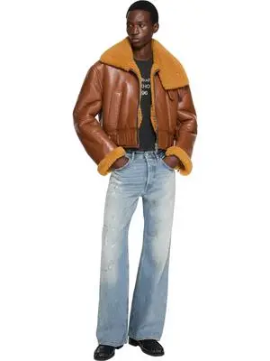 Acne Studios Shearling Biker Jacket - Rust Brown