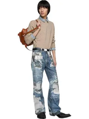 Acne Studios Printed Regular Fit Jeans - Mid Blue