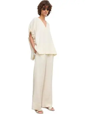 HOUSE OF DAGMAR Ruched V-neck Top - Off White