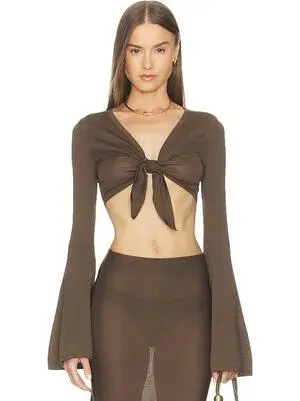 LOVERS AND FRIENDS Paisleigh Knit Tie Top - Chocolate Brown