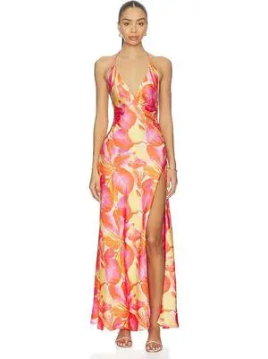 Bardot Yve Halter Maxi Dress - Hot Pink Floral
