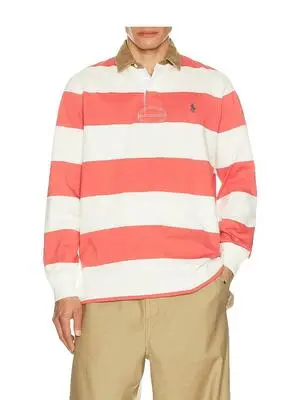 Polo Ralph Lauren Long Sleeve Collared Rugby Shirt In Red - Red Sky & Trophy Cream