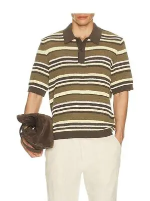 SAMSOE SAMSOE Samarco Short Sleeve Polo In Olive - Burnt Olive Stripe