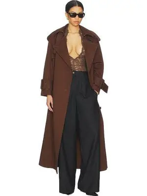 MIMCHIK Hooded Scarf Trench Coat - Chocolate