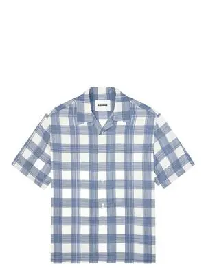 JIL SANDER Camp-collar Checked Poplin Shirt - Blue