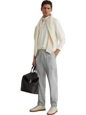 REISS Slim-leg Drawstring Cargo Trousers - Soft Grey