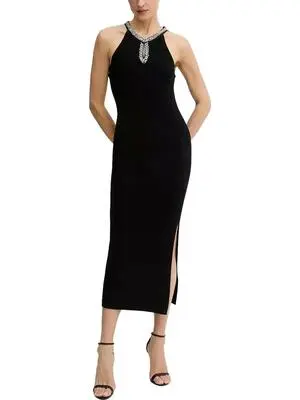 MORGAN Embellished Ribbed Maxi Dress - Black