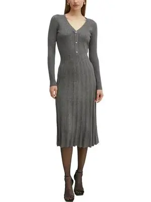 MORGAN V-neck Button Midi Dress - Grey