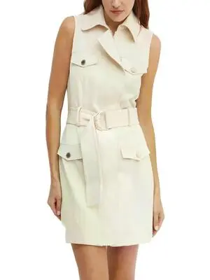 MORGAN Belted Buttoned Mini Dress - Neutrals