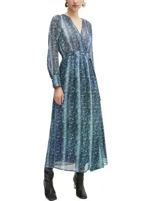 MORGAN Patterned V-neck Maxi Dress - Blue