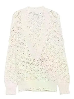 Blumarine V-neck Open Knit Sweater - Neutrals