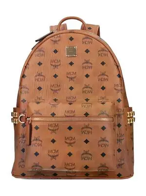 Mcm Logo Studded Backpack - Brown