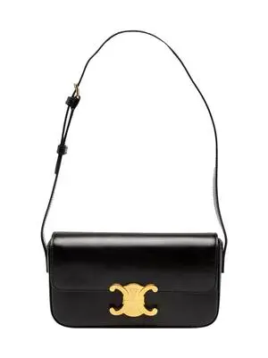Celine Shiny Calfskin Triomphe Claude Shoulder Bag - Black
