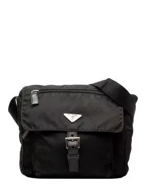 Prada Tessuto Zip Buckle Messenger Bag - Black