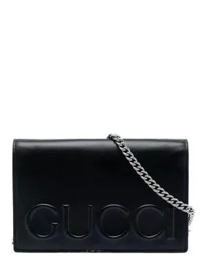 Gucci Leather Embossed Logo Wallet On Chain - Black