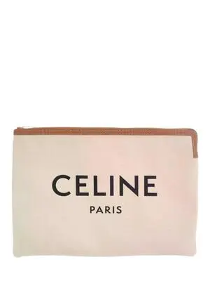Celine 2019 Large Canvas Logo Clutch Bag - Brown