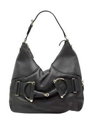 Gucci Leather Web Horsebit Hobo Shoulder Bag - Black