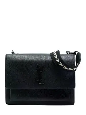 Saint Laurent 2012-2025 Medium Grained Calfskin Monogram Sunset Crossbody Bag - Black