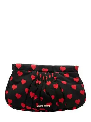 Miu Miu 2010-2026 Pleated Nylon Heart Print Clutch - Black