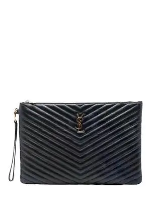 Saint Laurent 2018 Quilted Chevron Monogram Document Holder - Black