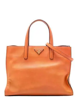 Prada Saffiano Soft Triple Pocket Tote Satchel - Orange