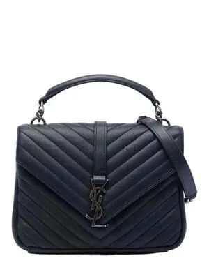 Saint Laurent 2015 Medium Chevron Sheepskin Monogram College Satchel - Black