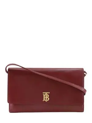 Burberry Leather Tb Wallet On Strap - Red