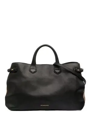 Burberry Large Leather And House Check Banner Satchel - Black