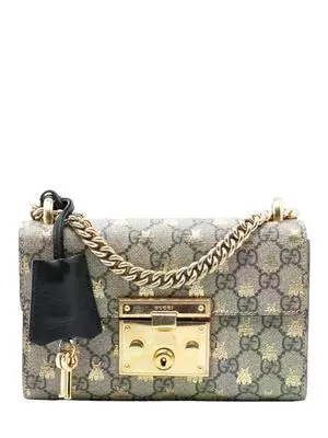 Gucci Small Gg Supreme Bee Padlock Crossbody Bag - Brown