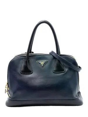 Prada Bicolor Soft Calf Double Zip Dome Satchel - Blue