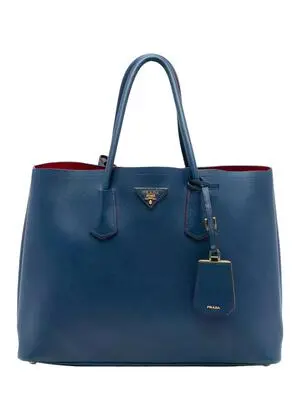 Prada Large Saffiano Cuir Double Satchel - Blue