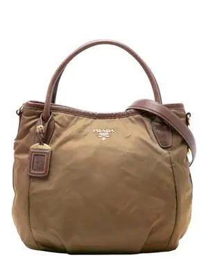 Prada Vitello Daino Trimmed Tessuto Satchel - Brown